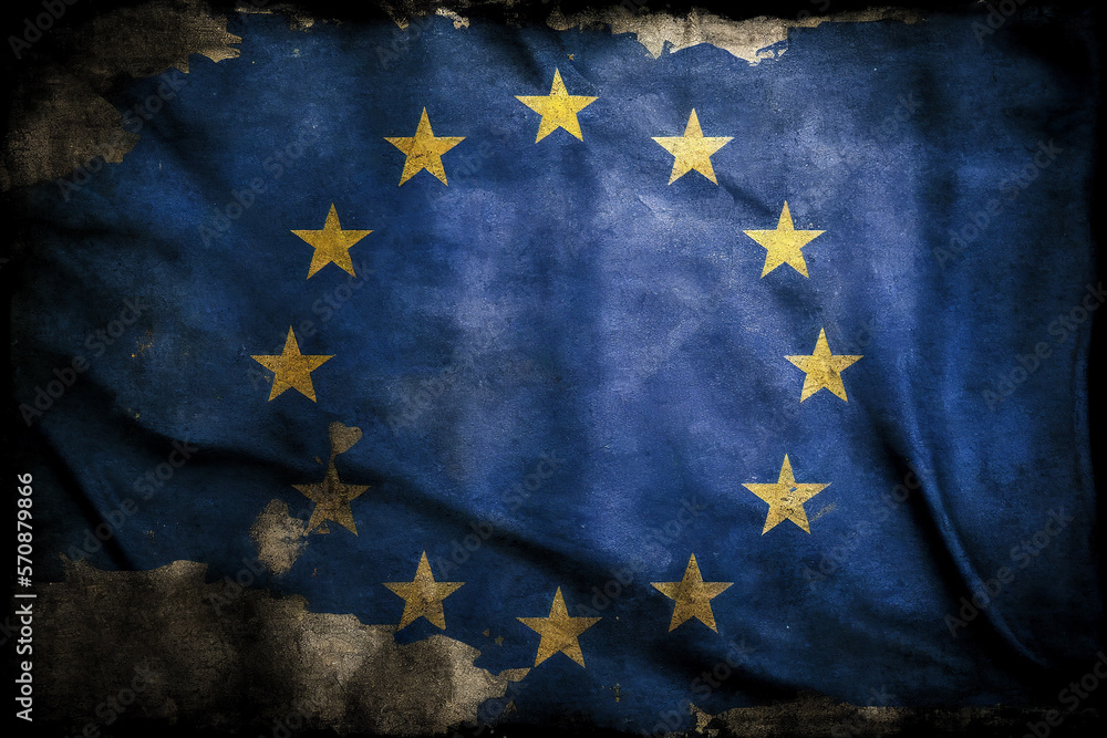 The Flag of Europe background with a distressed vintage weathered ...