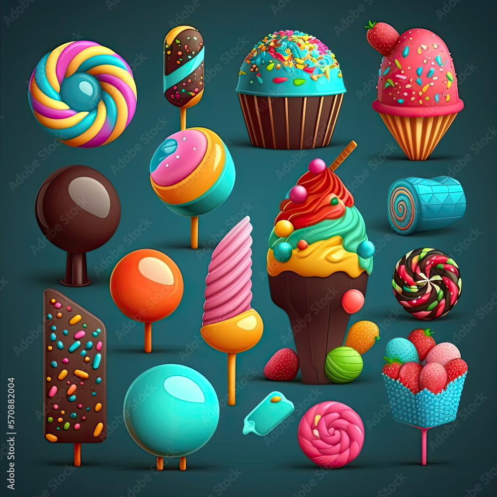 Collection of cute cartoon candy ,happy and smile character, vector ...