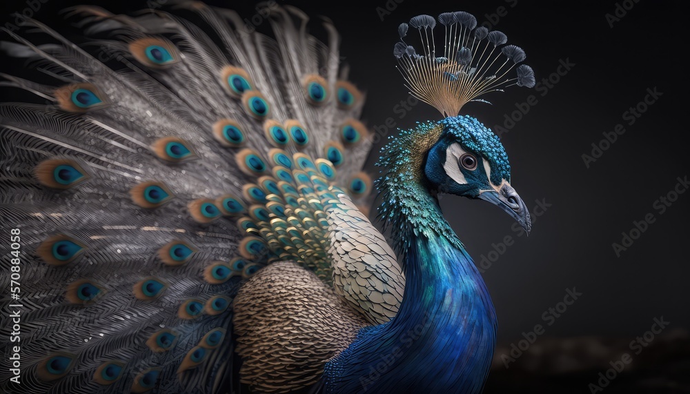 Beautiful peocock on night scene, a beautiful peacocks shining feathers ...