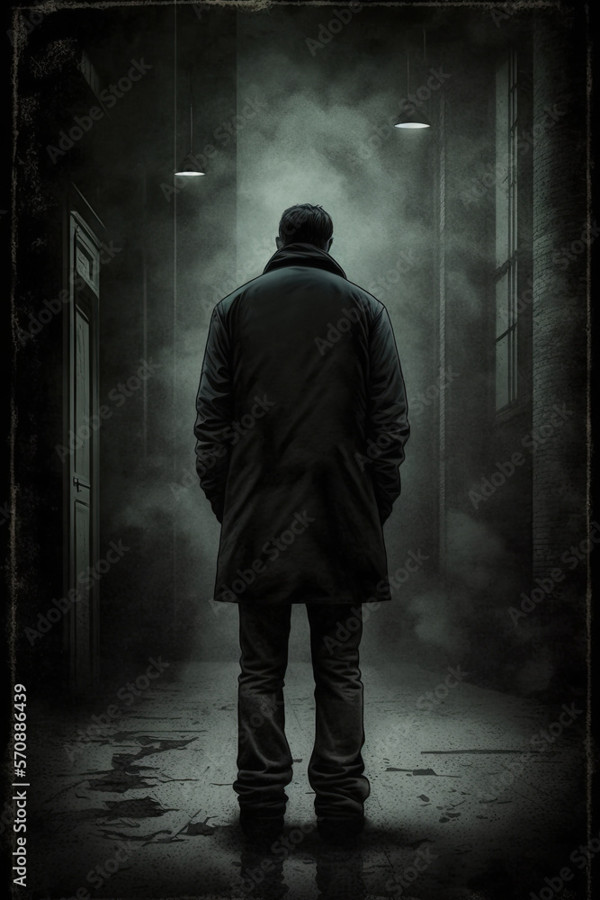 Generative AI Illustration.A gloomy dark concept of a dark figure of a ...