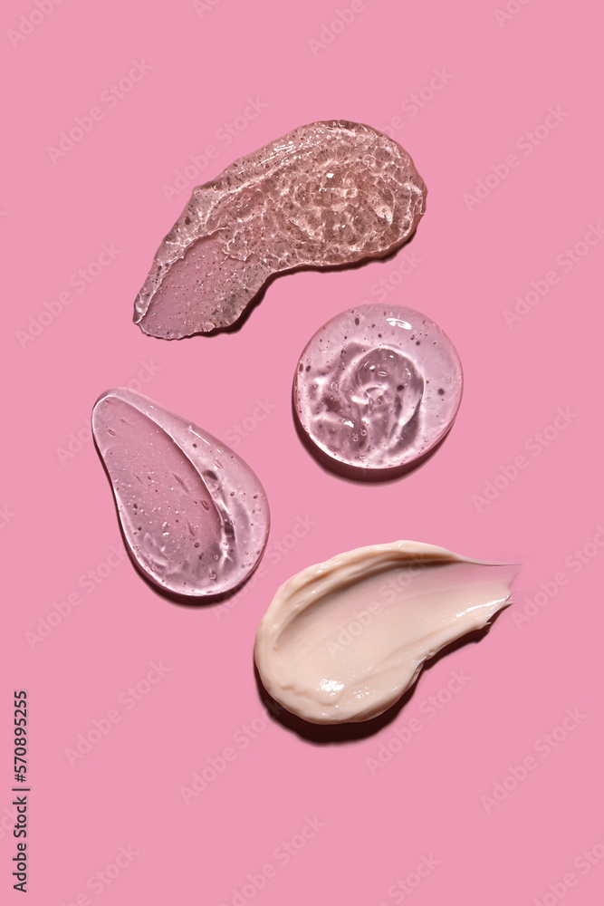 Skin care cream, face serum swatch smear on pink background ...