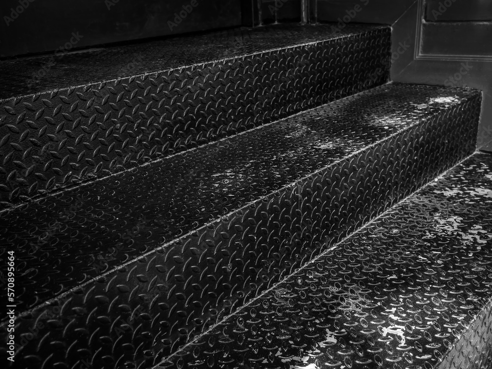 Staircase steps made by metallic checker plate anti-slip texture ...