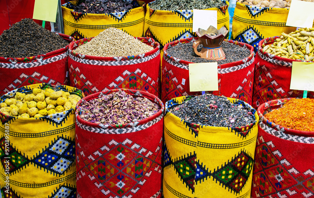 Oriental bazaar with spices, Mutrah old town, Muscat, Oman Stock Photo ...