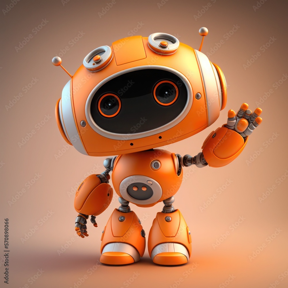 Robot, friendly positive cute cartoon with smiling face waving its hand ...
