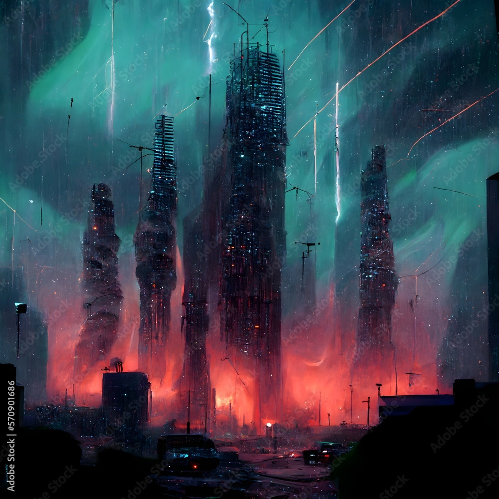 hyper futuristic nightmare cityscape bizarre skyscraper structural ...