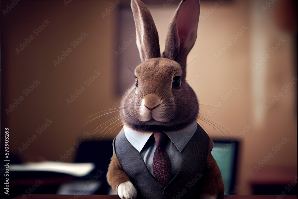 Portrait of a bunny dressed in a formal business suit with office ...