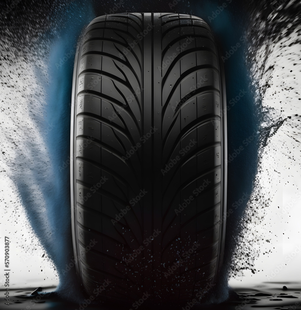 Car tire with water splash white background. Generation AI Stock ...