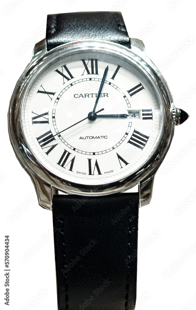 Ronde de Cartier wristwatch, white dial with Roman numerals, sword ...