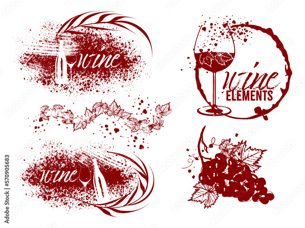 Wine Designs - Collection of wine glasses and bottles. Sketch vector ...