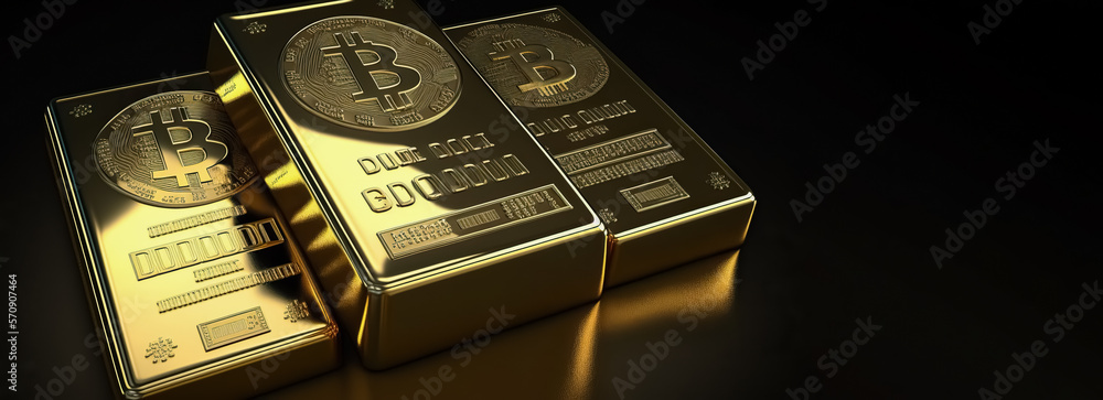 Gold bars with the symbol of bitcoin, concept of success and money with ...