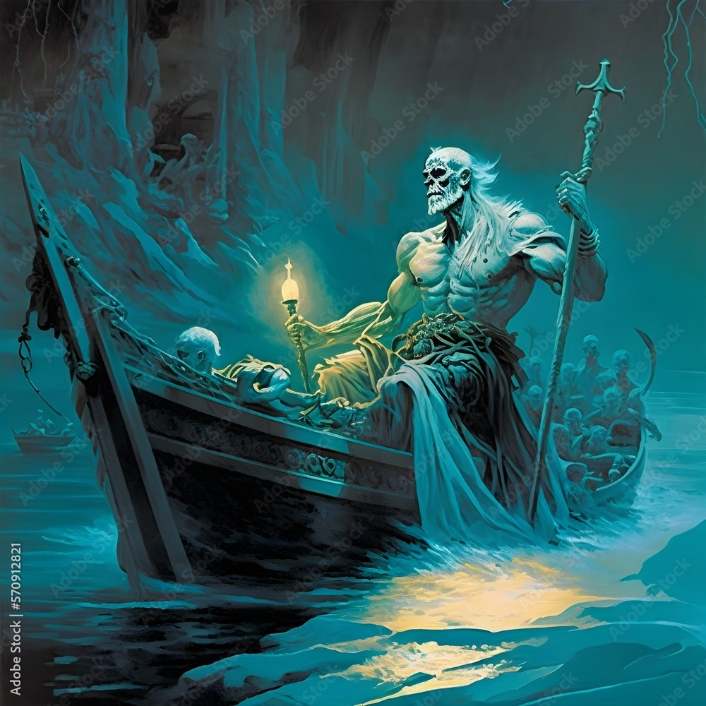 Charon ferrying dead souls across the River Styx into the underworld ... Charon ferrying dead souls across the River Styx into the underworld ...