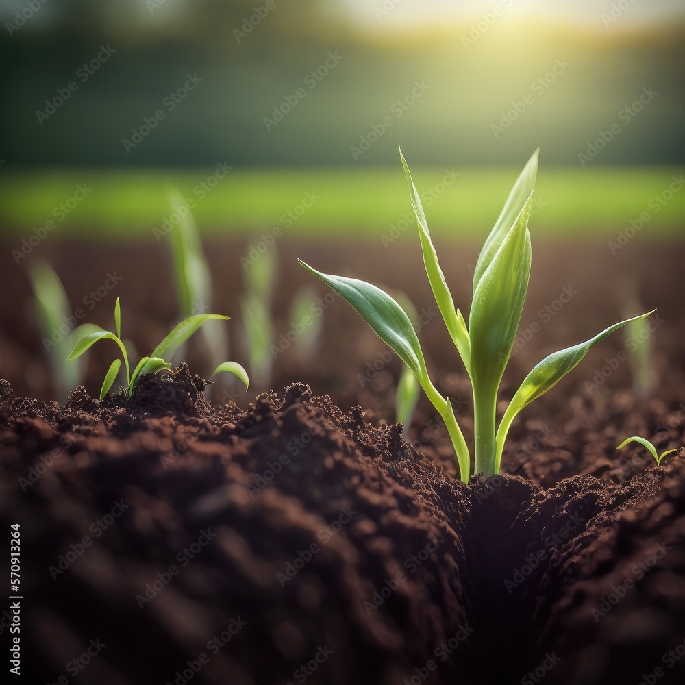 A scene of a growing plant. Digital art sprouting seed and developing ...