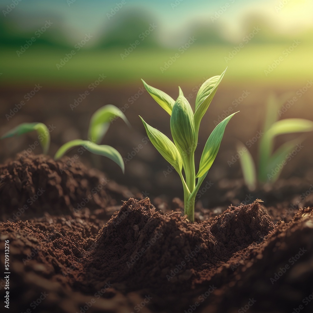 A scene of a growing plant. Digital art sprouting seed and developing ...