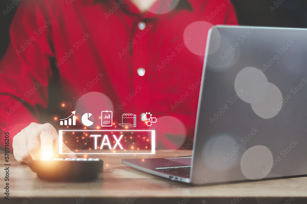 e-tax Invoice conceptman's hand is building a including debit note ...