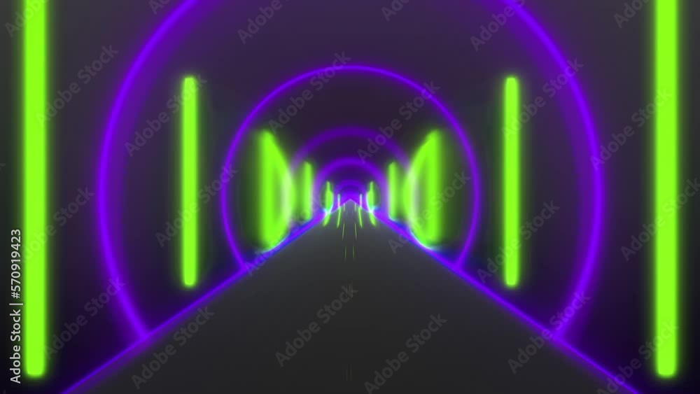 4K multi colored radial neon digital loop tunnel. Futuristic neon ...