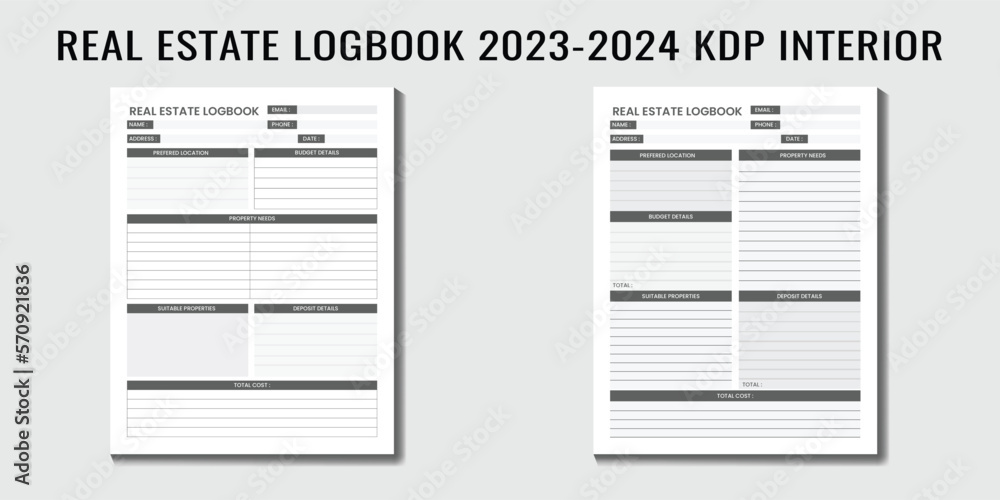 Real Estate Logbook 2023-2024 KDP Interior template design Stock Vector ...