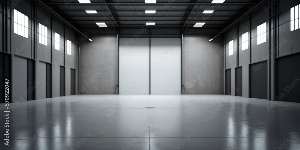 Interior of industrial, commercial building. Construction by metal ...