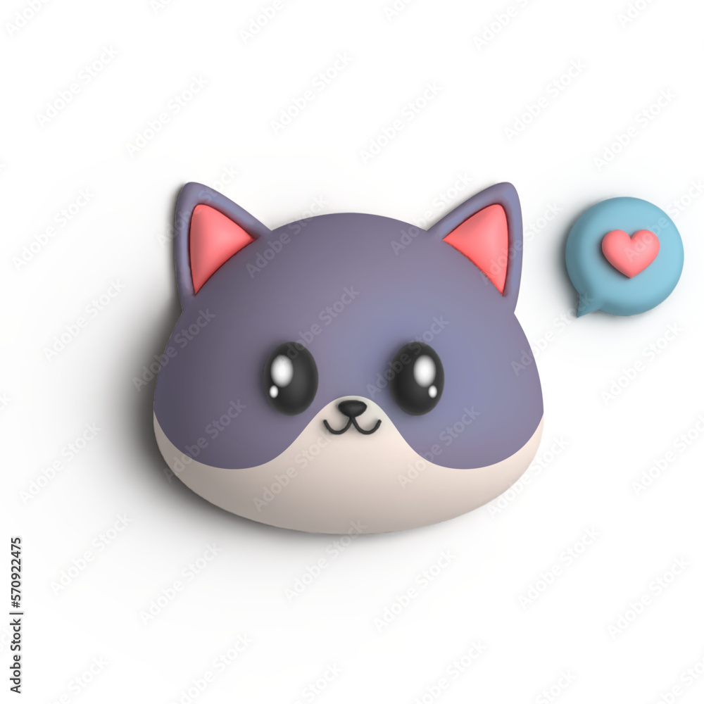 Face of Grey Cute Cat Front View Isolated on White Background. Cute ...