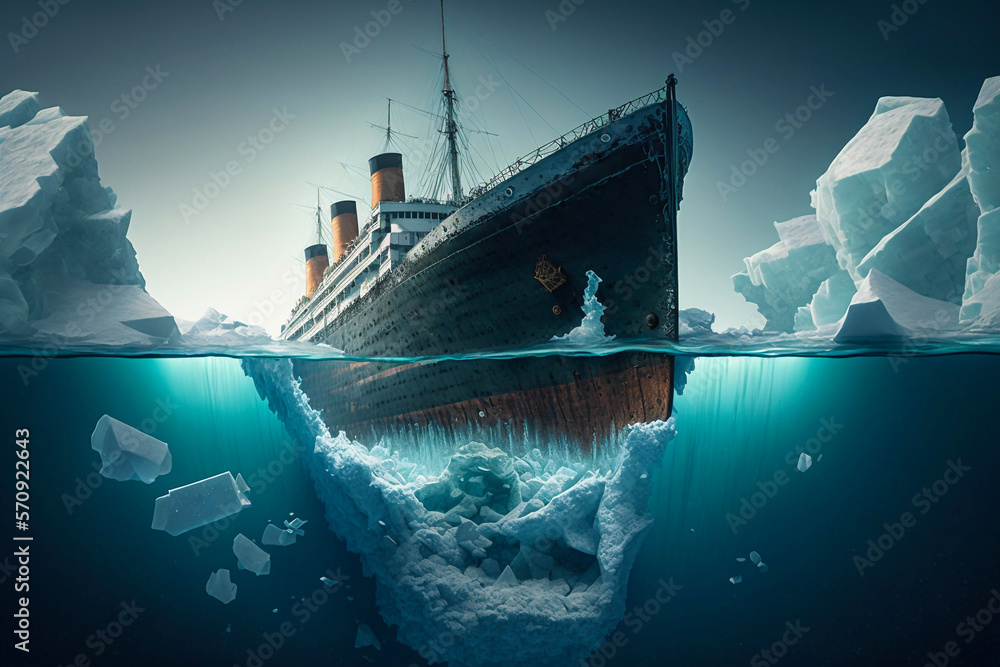 Titanic hit an iceberg in the ocean. Generative AI Stock Illustration ...
