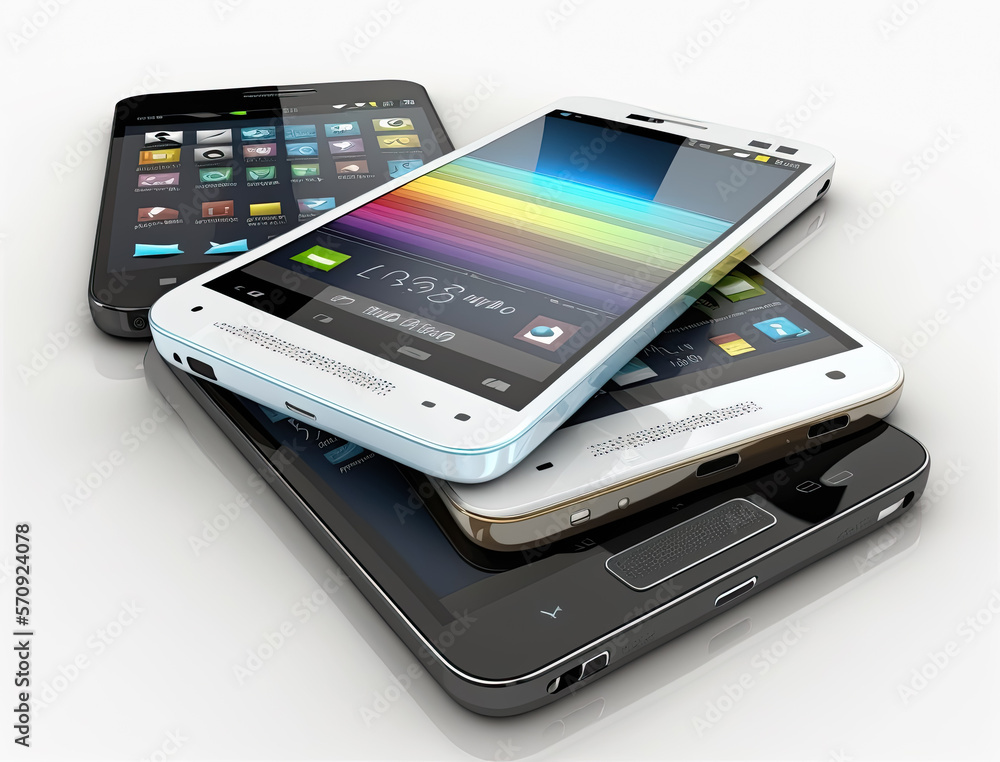 smartphone white screen. mobile phone on White Background. device phone ...