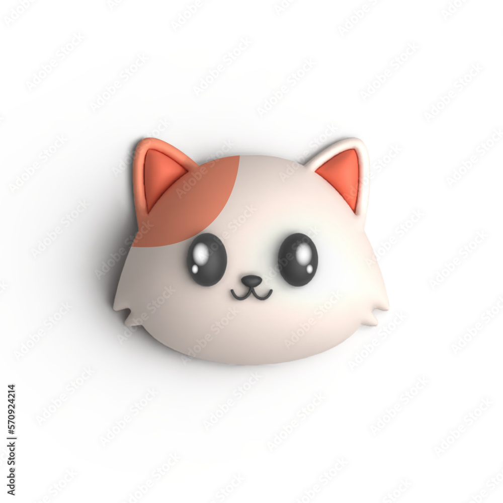 Face of Cute Cat Front View Isolated on White Background. Cute Orange ...