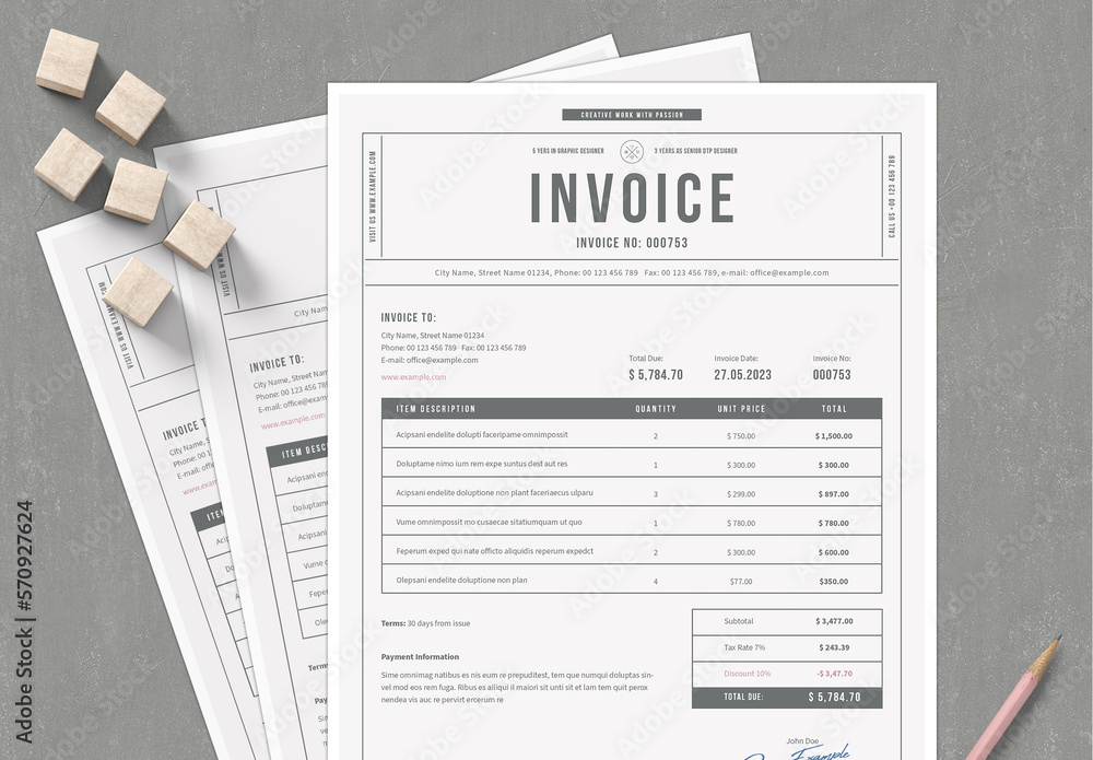 Simple Invoice Template in Grey Colors and Tabular Design Stock ...