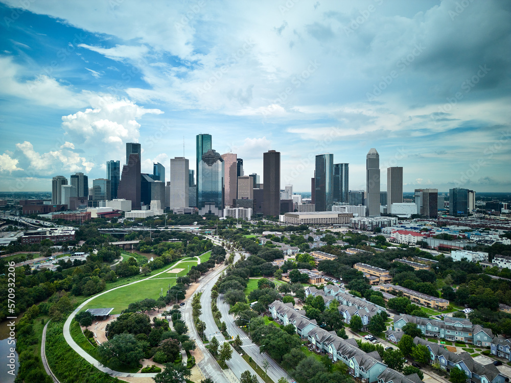 Aerial View of Downtown Houston Texas Skyline with Blue Sky Stock Photo ...