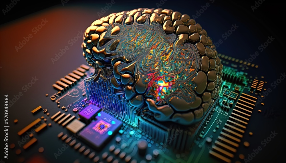 Human brain as a microchip illustration. Digitalization, business ...