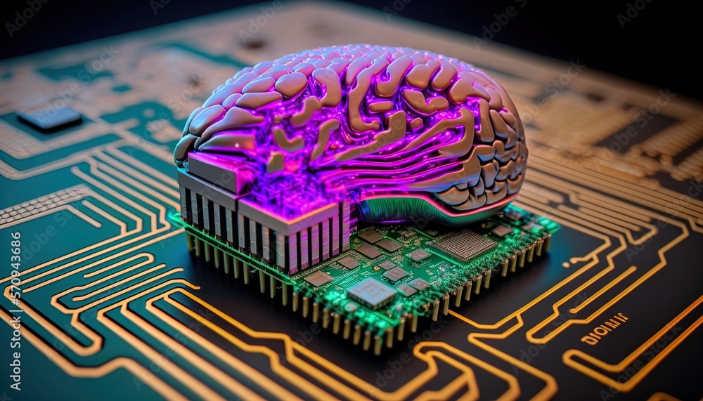 Human brain as a microchip illustration. Digitalization, business ...