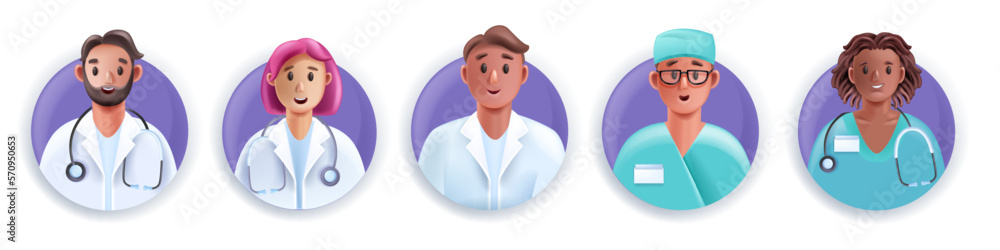 3D doctor medical team, healthcare personnel, female male hospital ...
