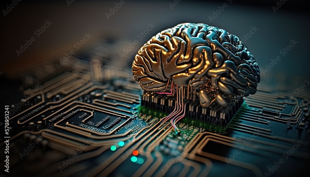 Human brain as a microchip illustration. Digitalization, business ...