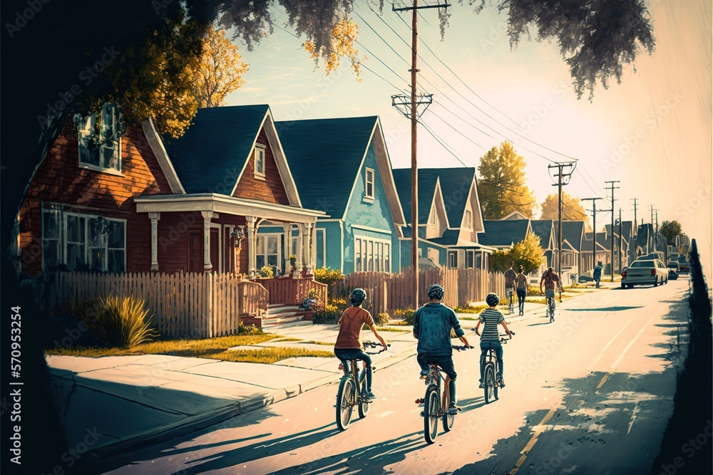neighborhood bike ride, concept of Community and Recreation, created ...