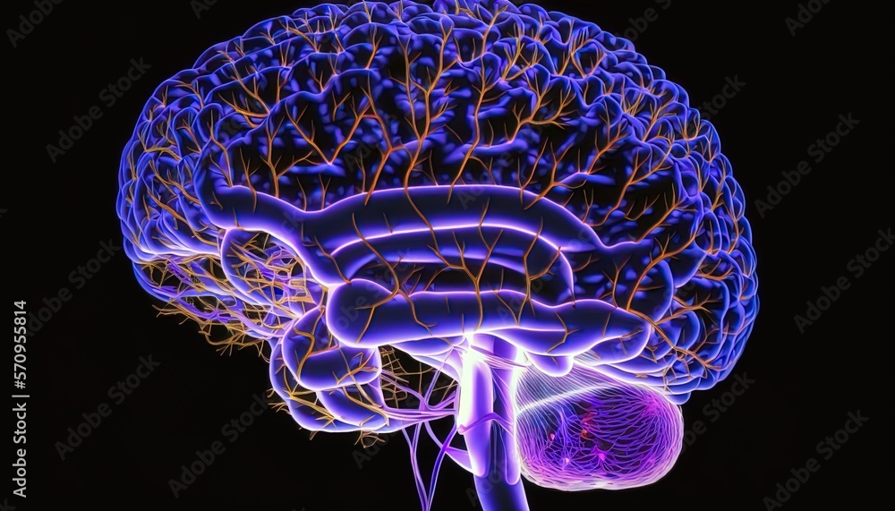 Luminous fluorescent brain hologram, digital mindset, technological ...