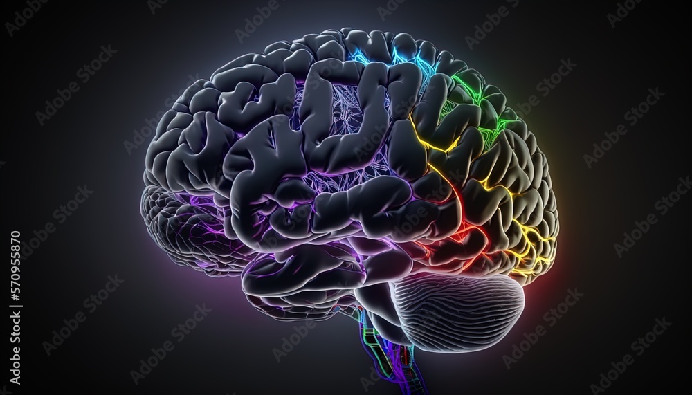 Luminous fluorescent brain hologram, digital mindset, technological ...