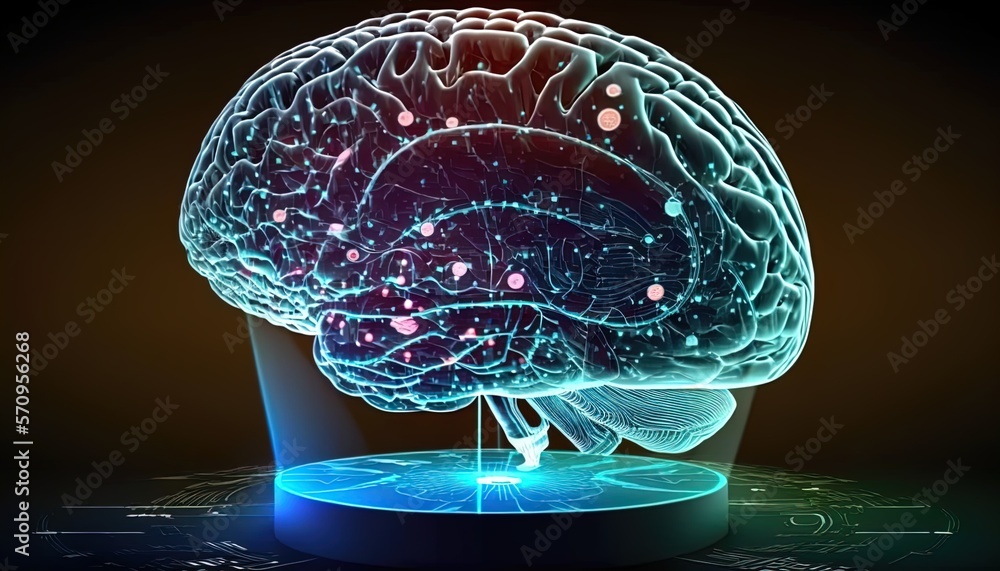 Luminous fluorescent brain hologram, digital mindset, technological ...