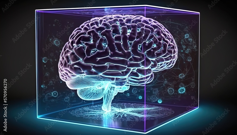 Luminous fluorescent brain hologram, digital mindset, technological ...