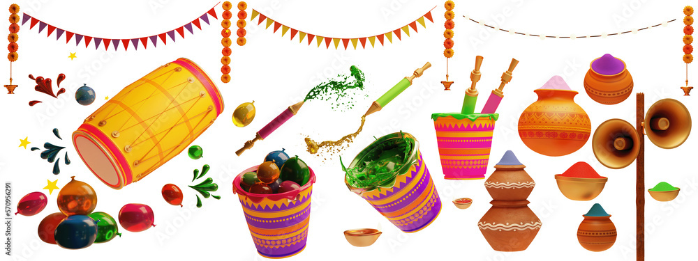 Poster Holi 3d render element isolated in white background – Wall Art ...