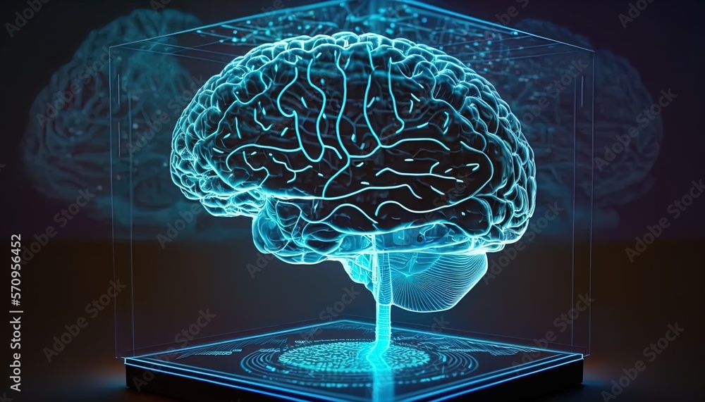 Luminous fluorescent brain hologram, digital mindset, technological ...