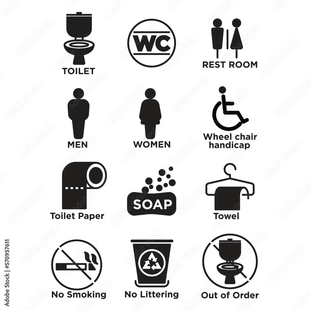 Solid Toilet icon set Stock Vector | Adobe Stock