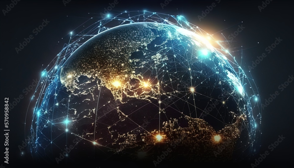 Digital globalized world globe, future, viewed from space, ai, cyber ...