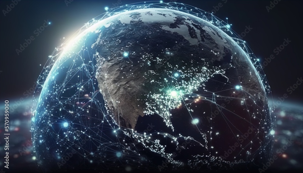 Digital globalized world globe, future, viewed from space, ai, cyber ...