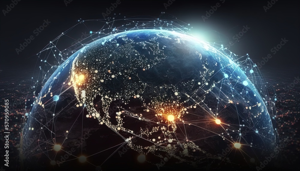 Digital globalized world globe, future, viewed from space, ai, cyber ...