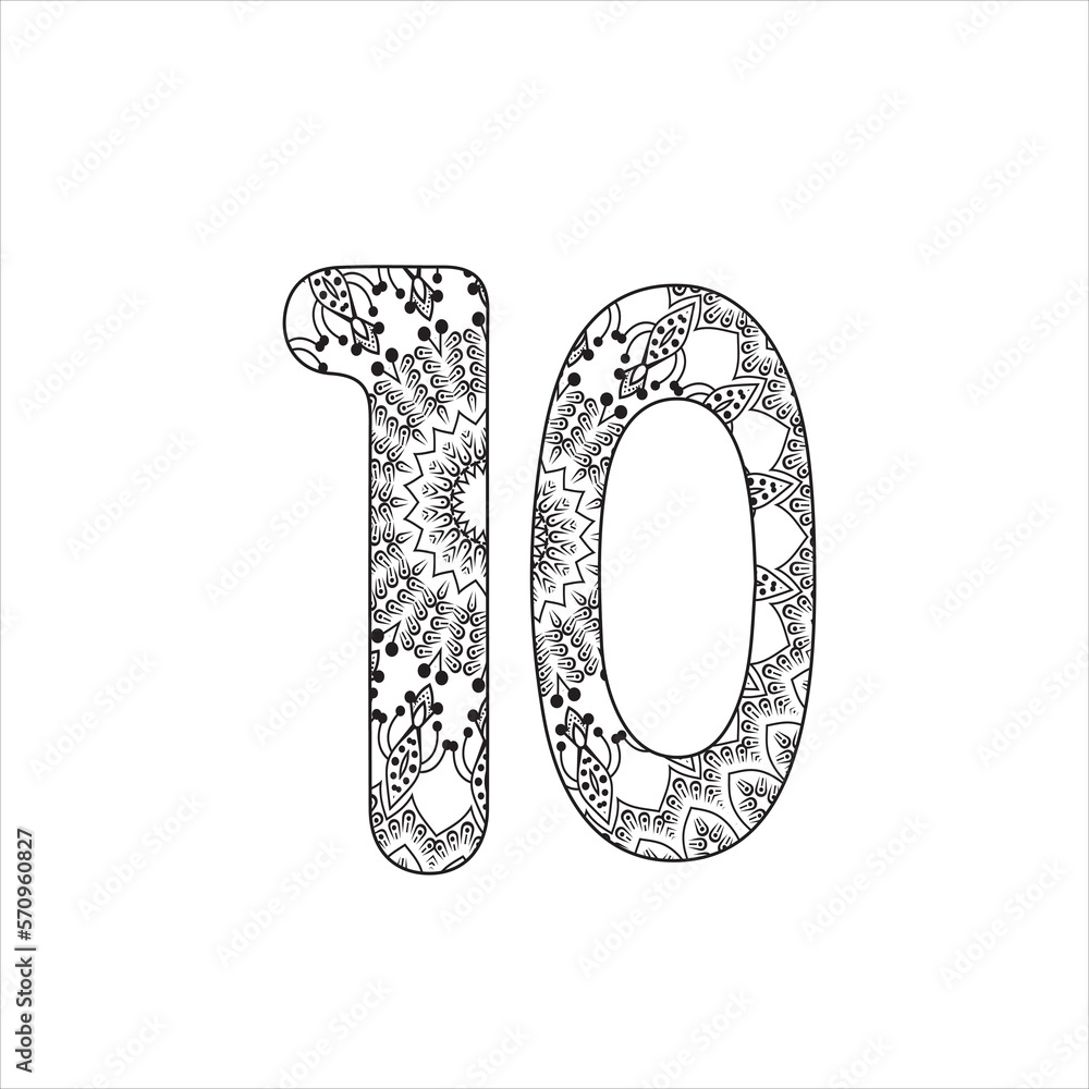 Mandala number coloring page for kids and adult Stock Vector | Adobe Stock
