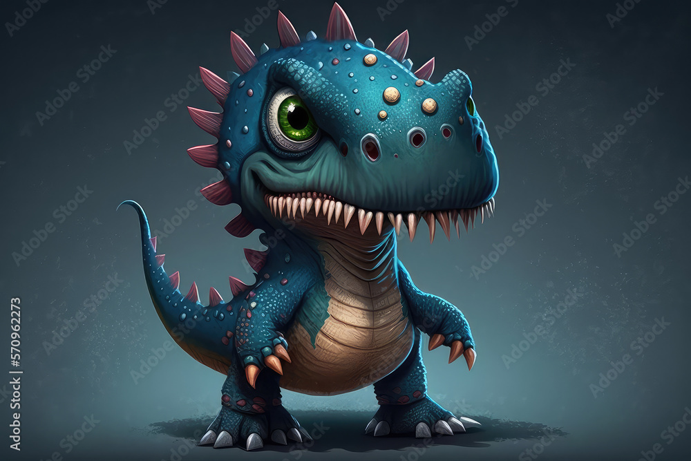 Blue Tyrannosaurus. T. rex dinosaur cartoon character. Funny animal 3d ...