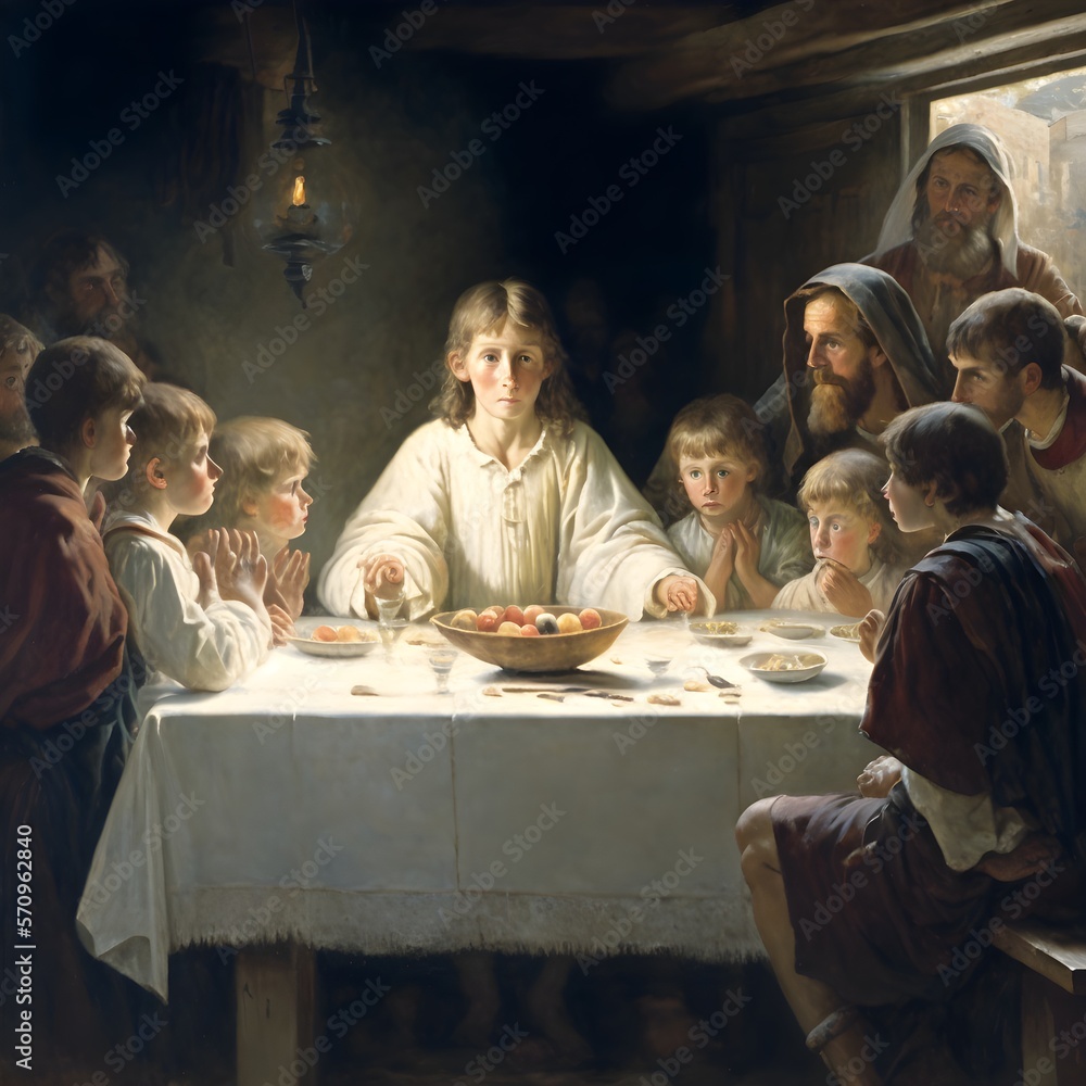 In this painting the scene of the Last Supper is depicted with a group ...