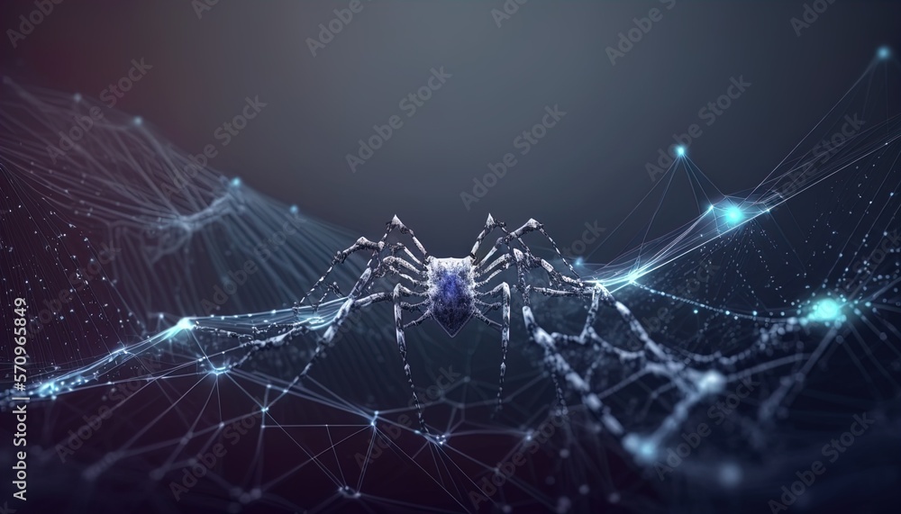 Cyber microchip spider networked on a digital data spider web mesh ...