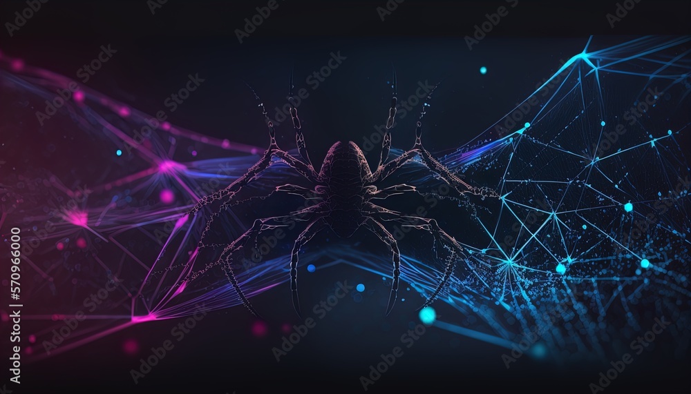 Cyber microchip spider networked on a digital data spider web mesh ...