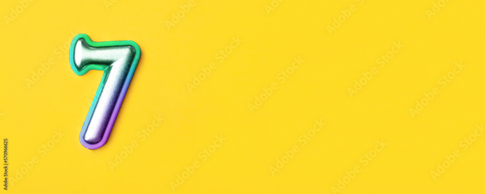 7 years celebration. Banner with birthday greetings. Multi colored ...