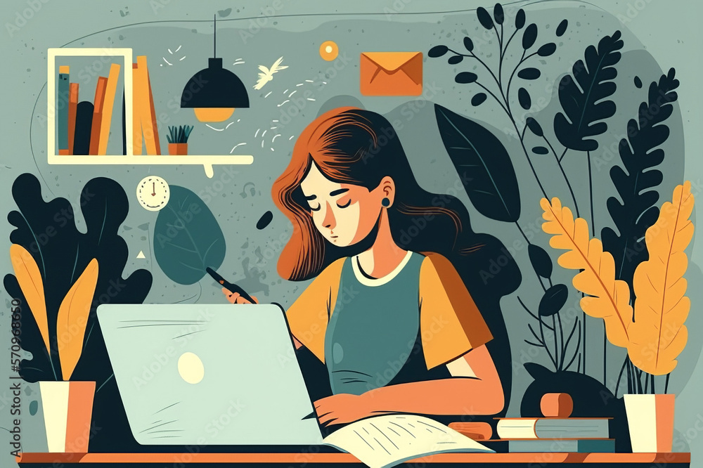 Girl sitting on laptop for learning, Concept illustration online ...
