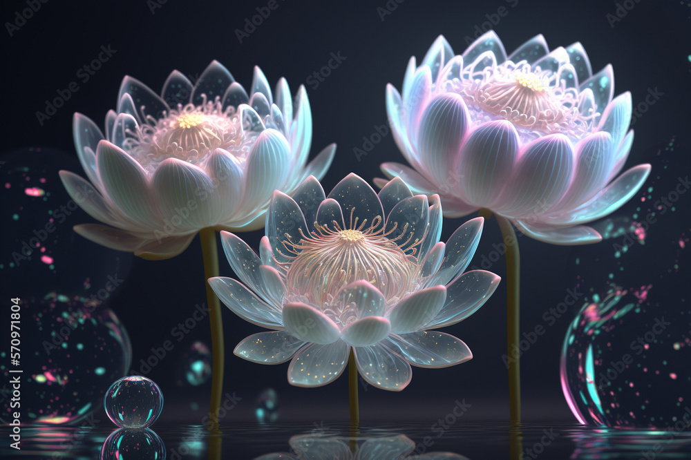 Dreamlike image of light glowing lotus flower or water lily with ...